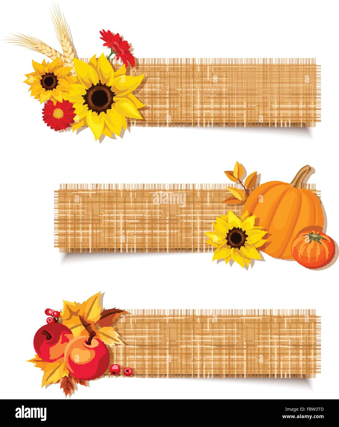 Vector autumn banners with pumpkins, flowers and apples Stock Vector ...