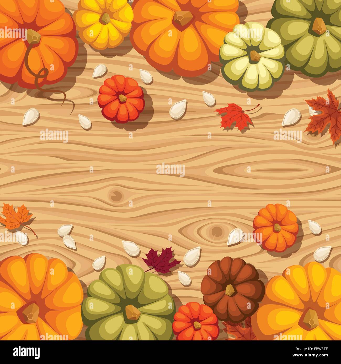 Pumpkins on a wooden background. Vector seamless background Stock ...