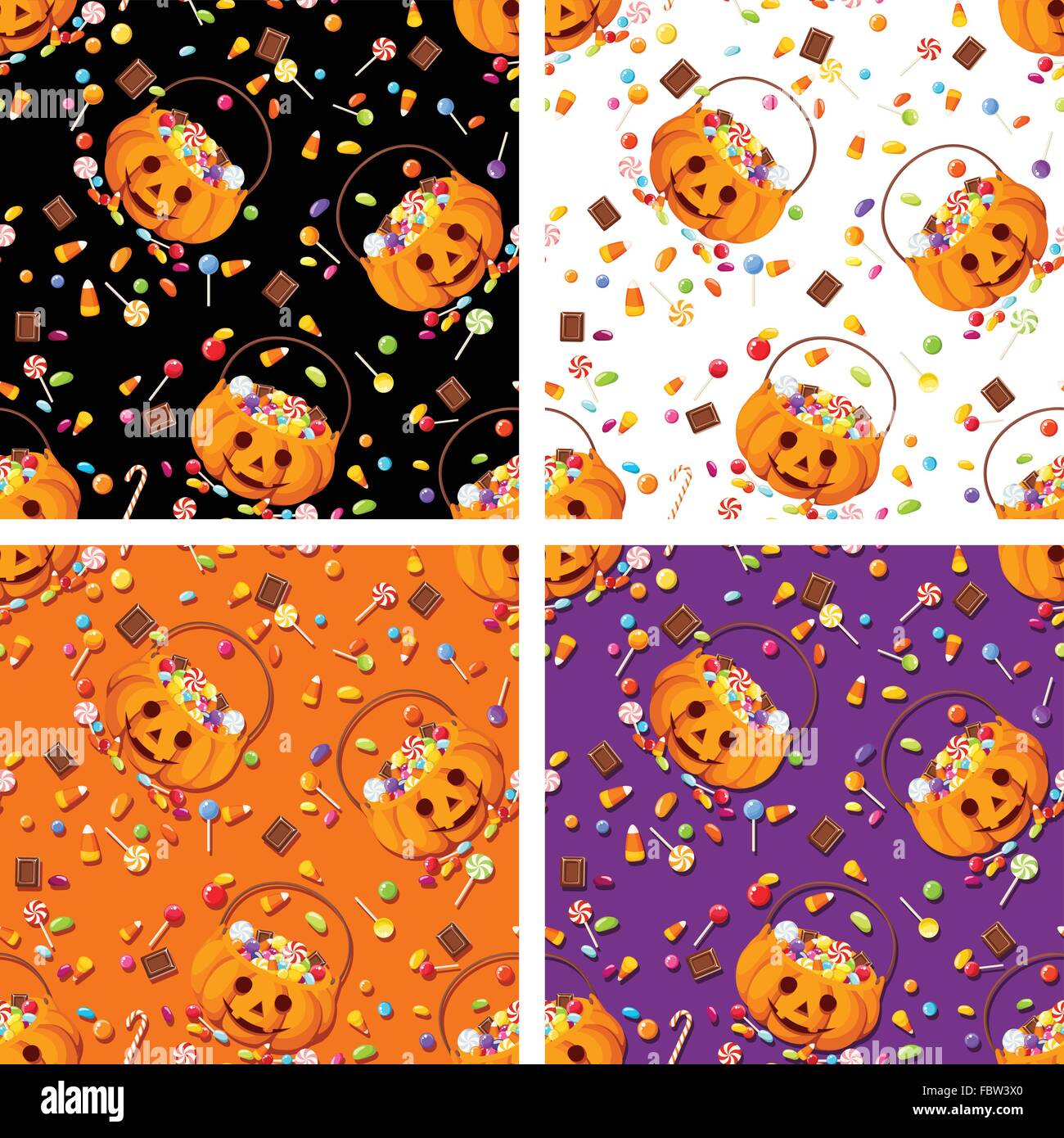 Set of four seamless patterns with Halloween candies. Vector ...