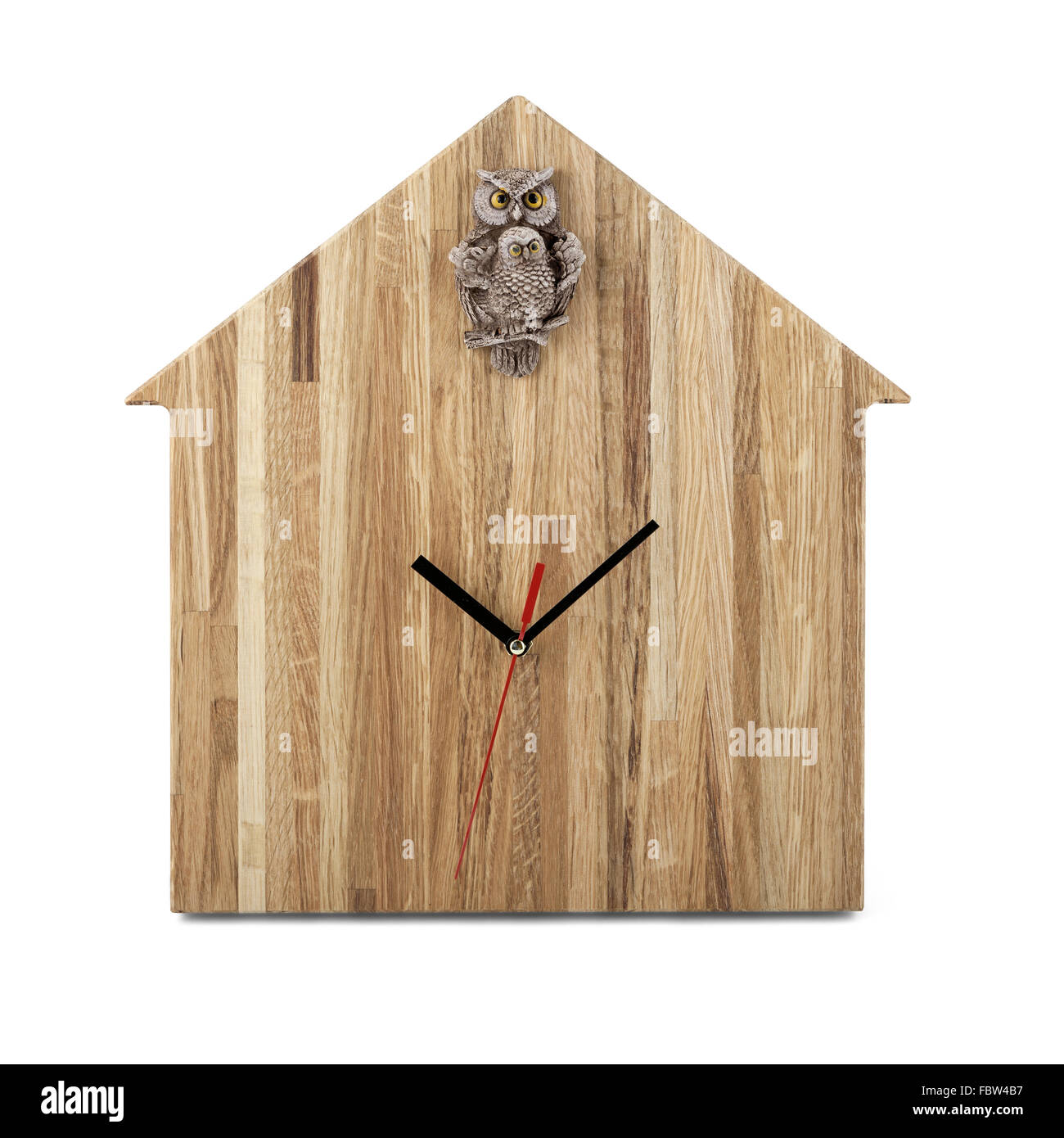 Wooden wall watch - Owl clock isolated on white background Stock Photo ...