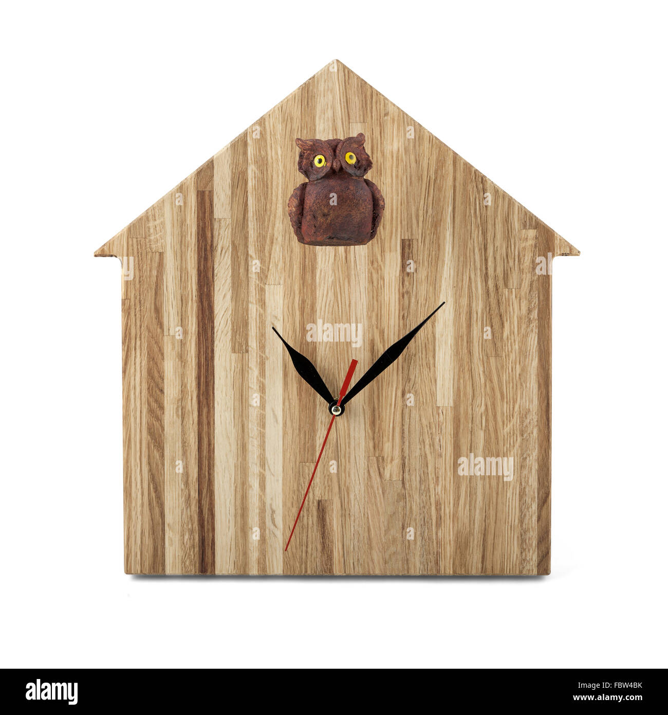 Wooden wall watch - Owl clock isolated on white background Stock Photo ...