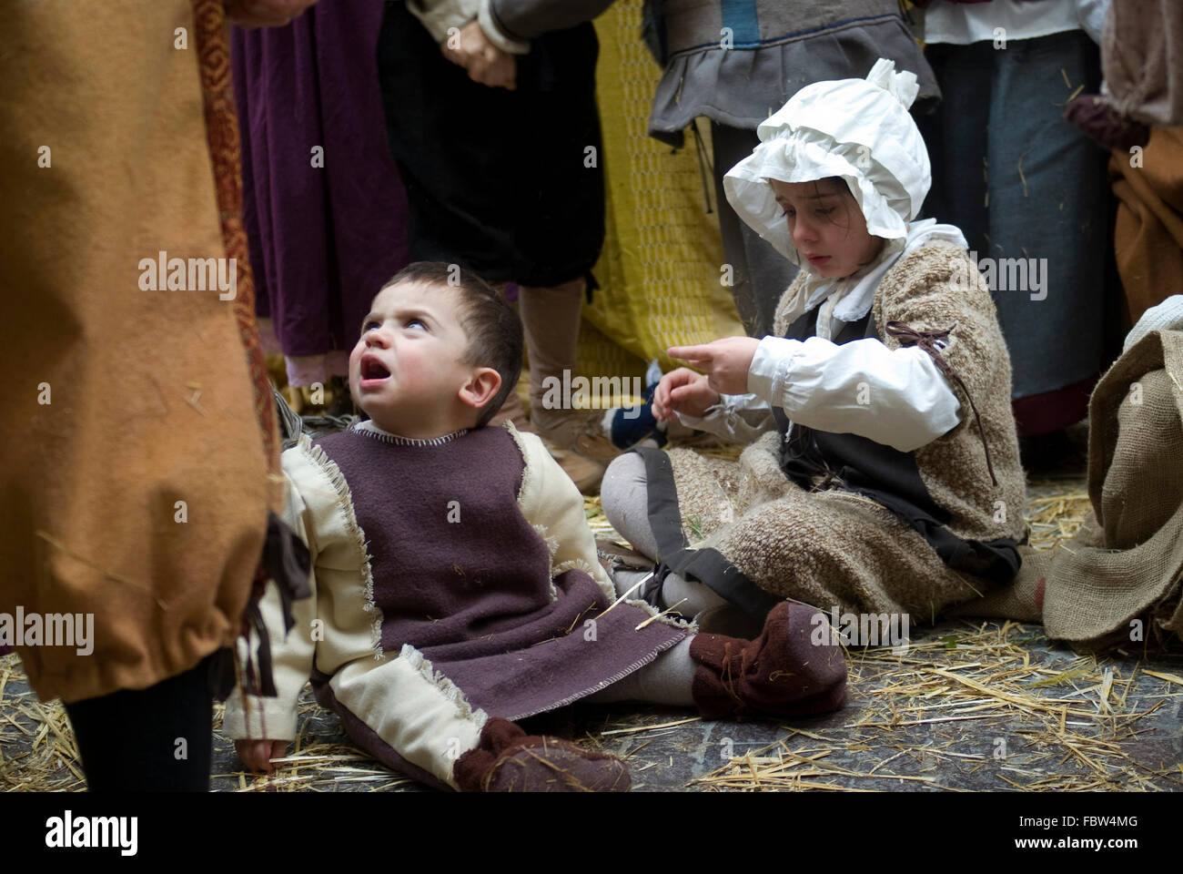 Participants of medieval costume party Stock Photo - Alamy