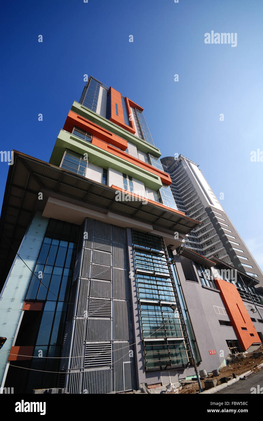 modern building at sunny day and clear blue sky Stock Photo - Alamy