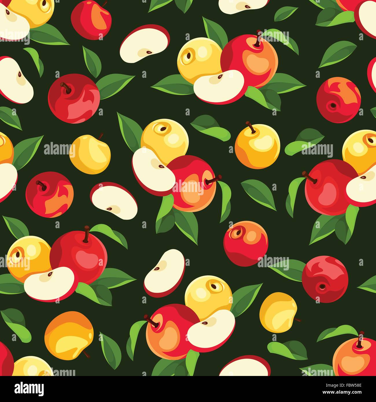 Seamless pattern with apples and leaves. Vector illustration Stock ...