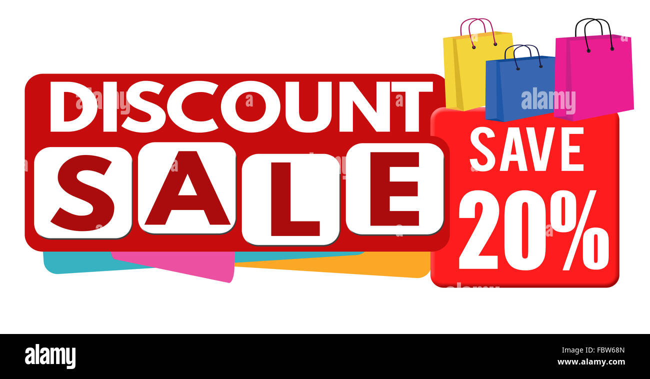 Discount sale banner or label for business promotion, 20 percent off on ...