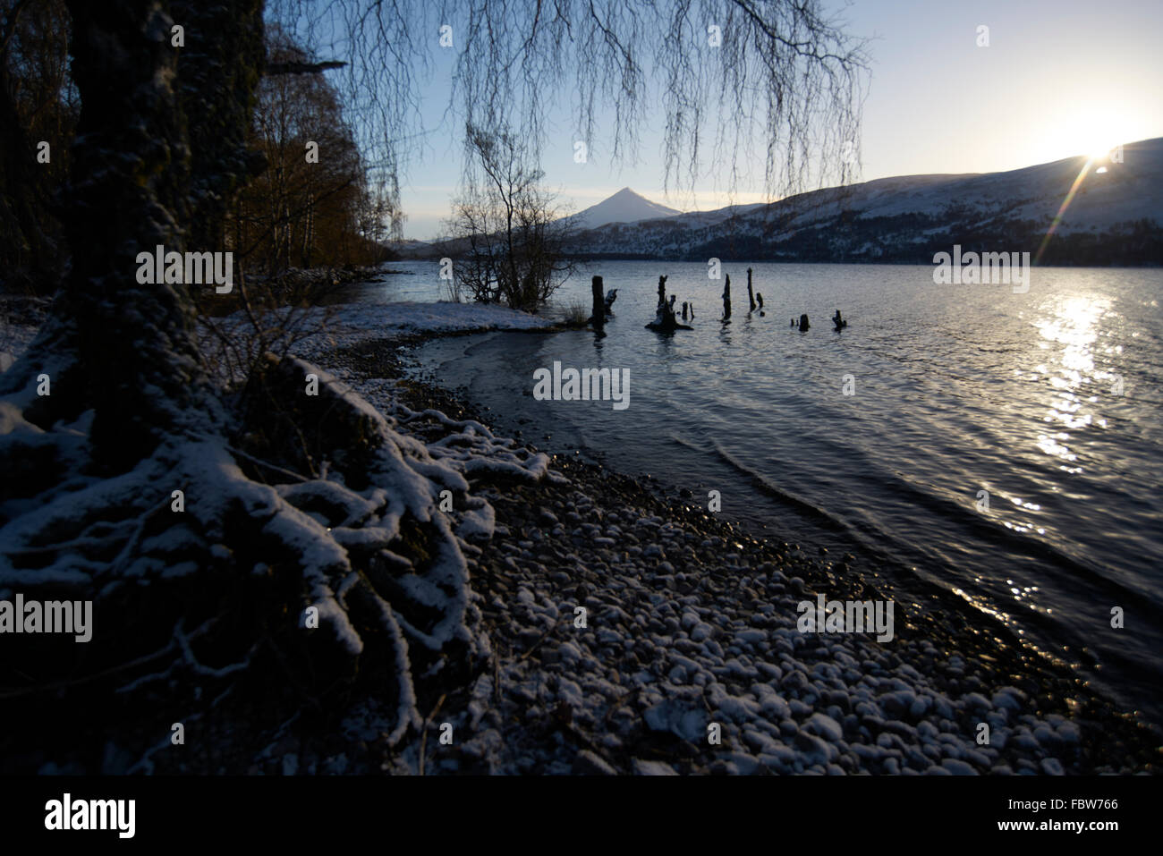 Sunrise over snowy Loch Rannoch in Scotland Stock Photo - Alamy