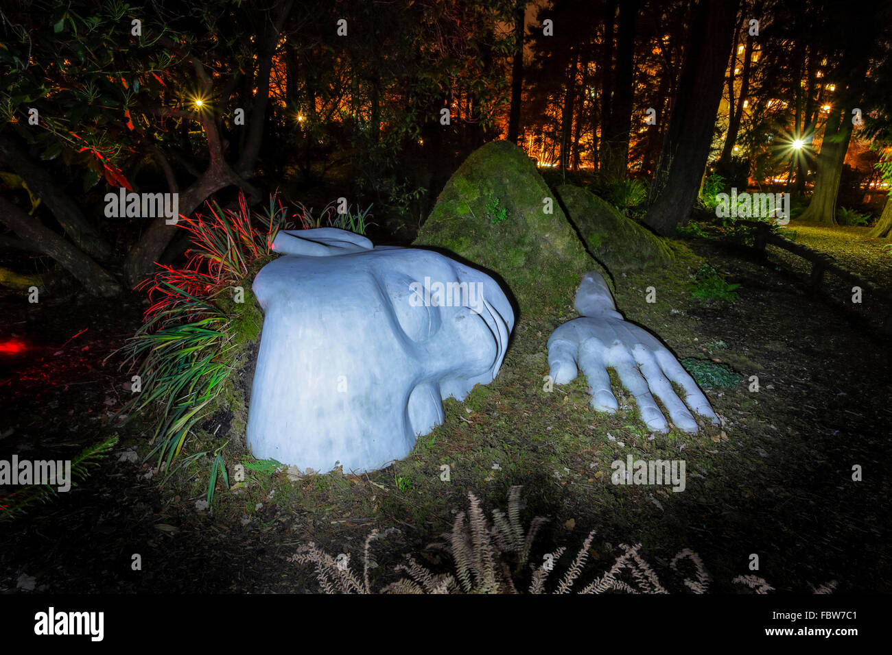 Moss Lady statue in Beacon Hill Park at night-Victoria, British ...