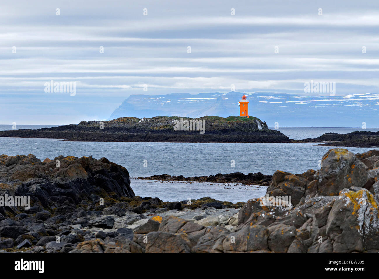 Lighthouse on small island, Flatey Island, Iceland, Europe Stock Photo ...