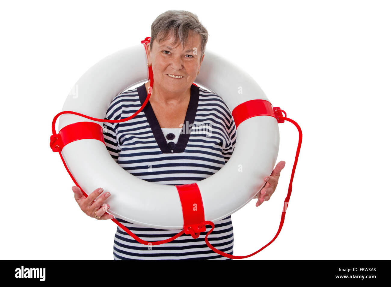 Senior woman with lifebelt Stock Photo - Alamy