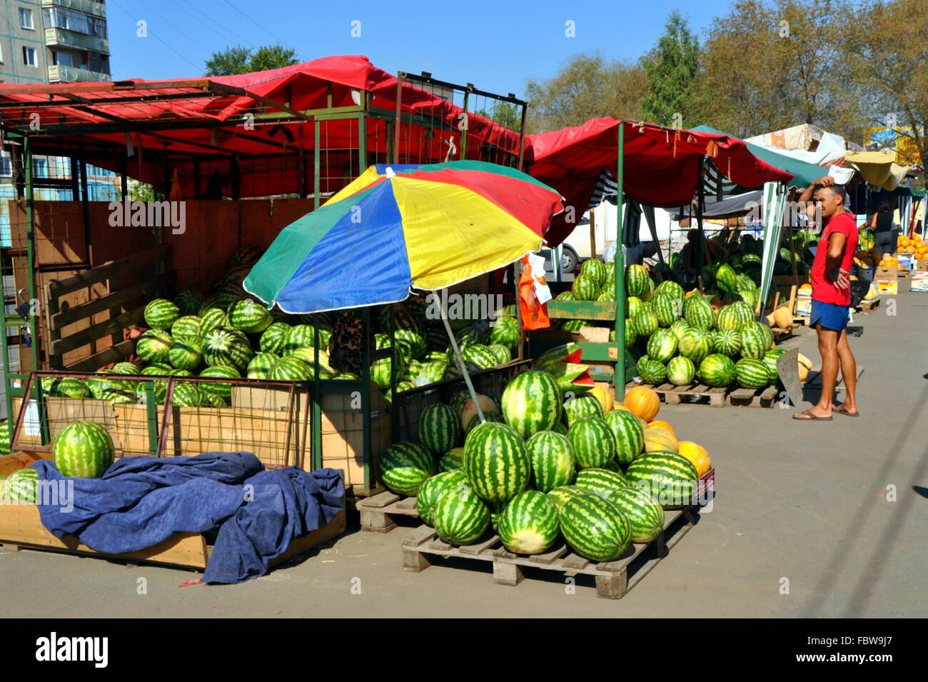 Selling watermelon on the Bazaar Stock Photo - Alamy