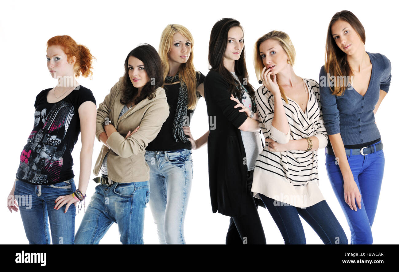 happy girls group isolated on white background Stock Photo - Alamy