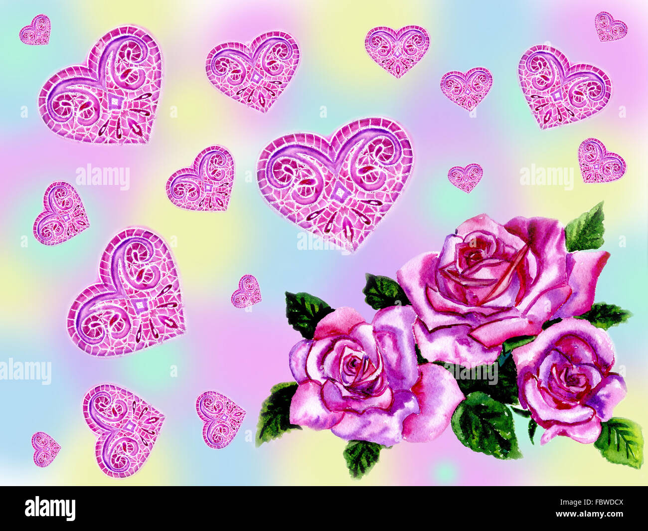 Red roses and hearts Stock Photo - Alamy