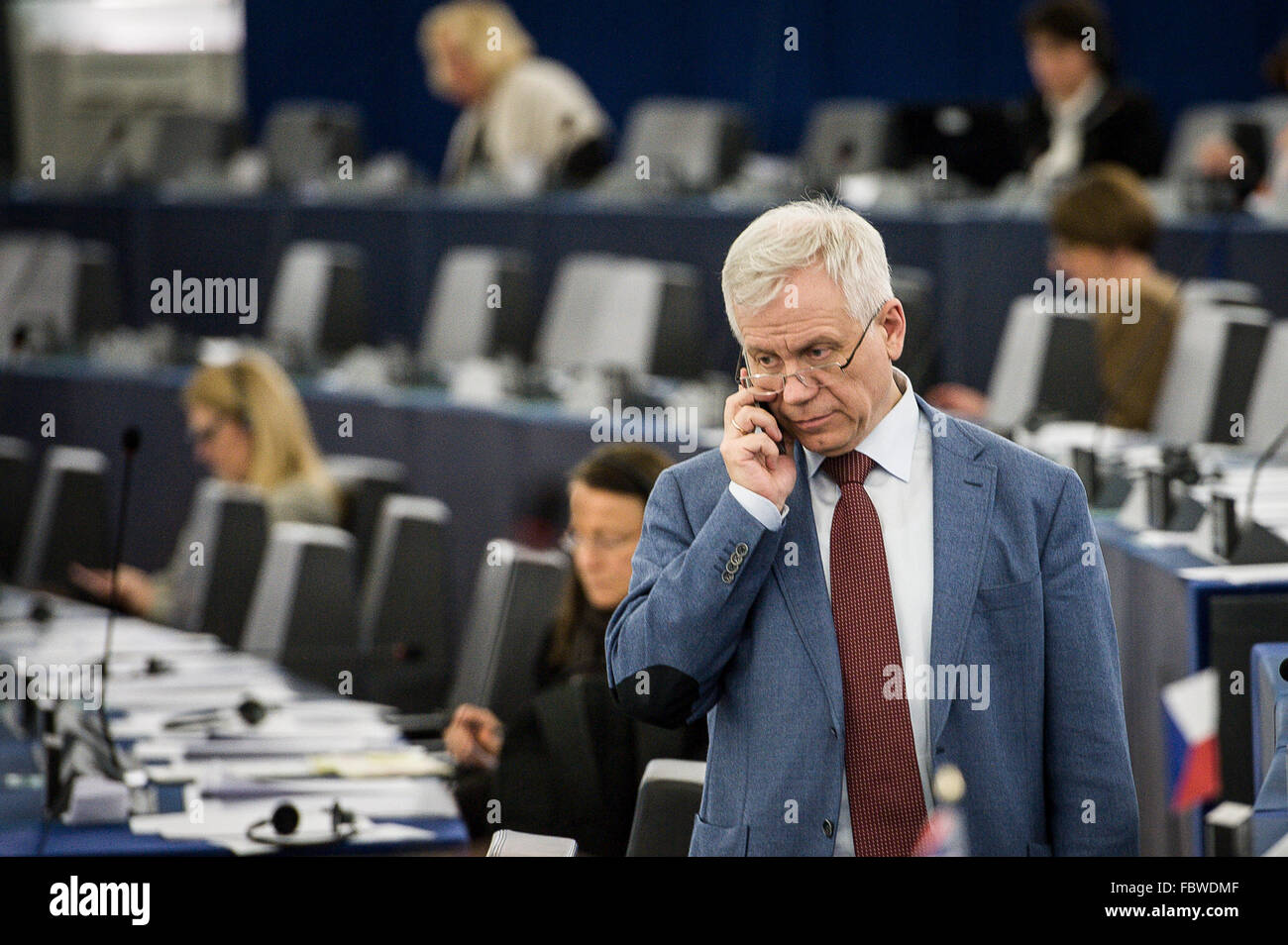 Strasbourg, Bxl, France. 19th Jan, 2016. Member of European Parliament (MEP) Marek Jurek during ...