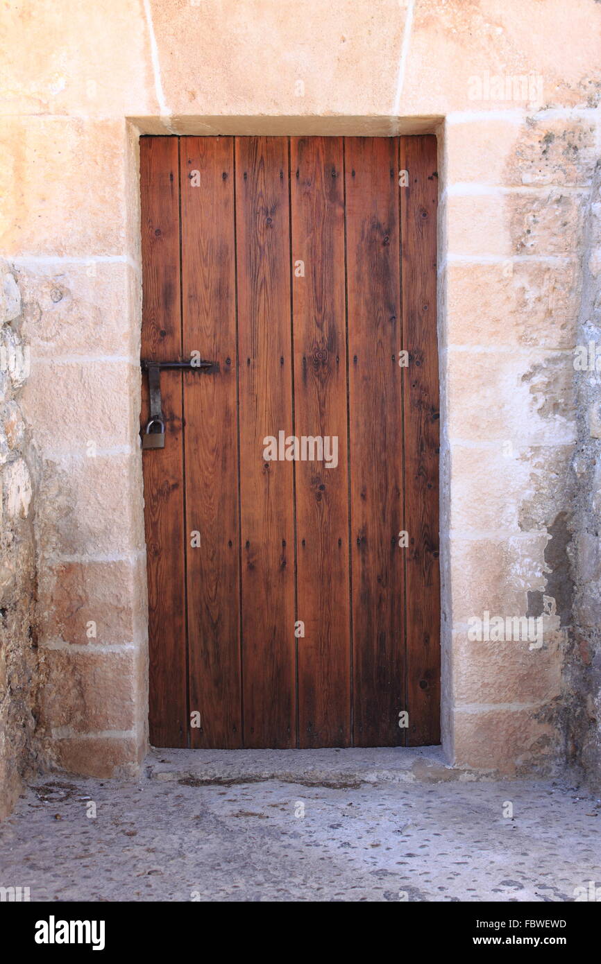 Wooden medieval squared style front door Stock Photo - Alamy