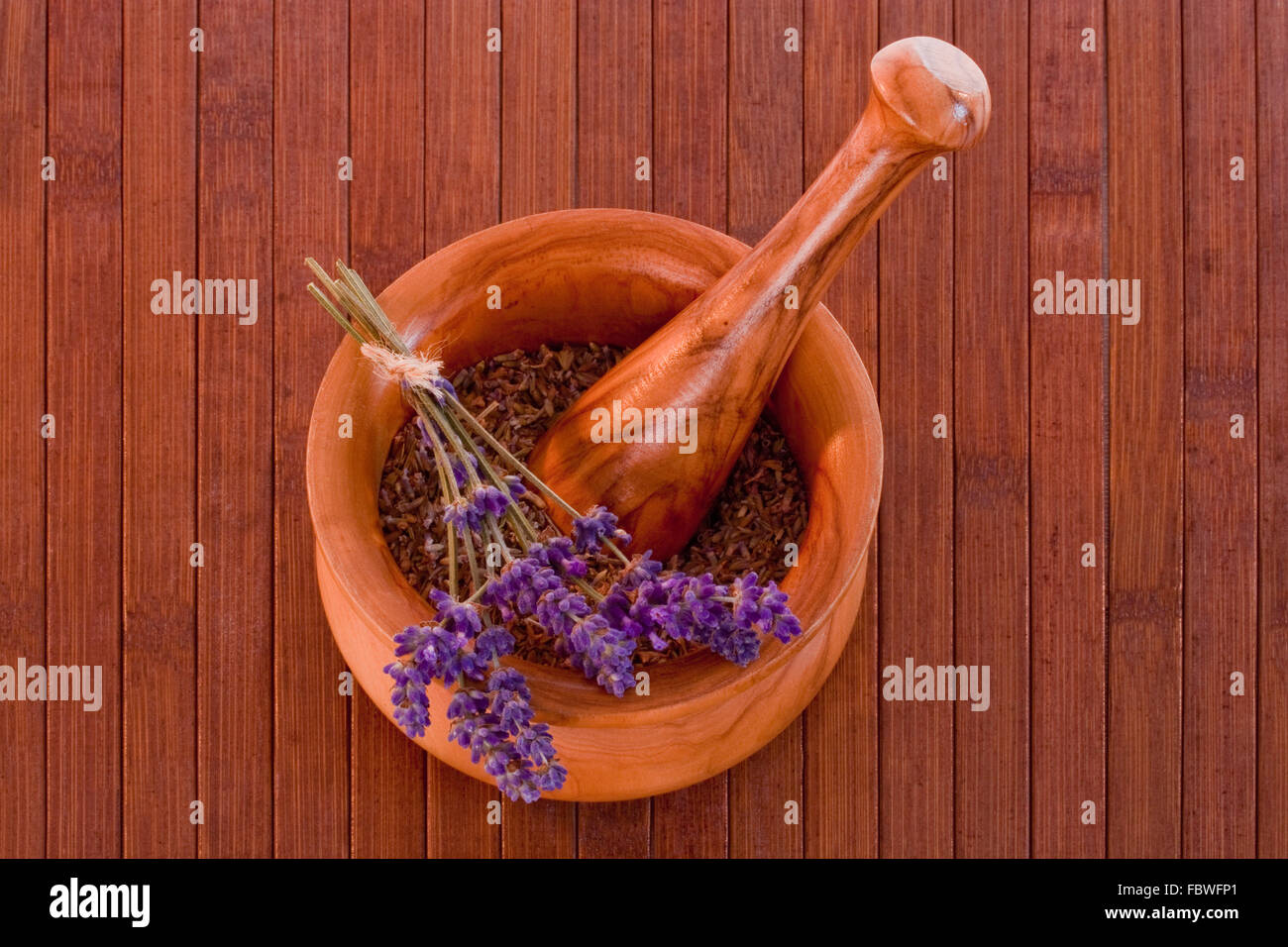 Mortar with lavender Stock Photo - Alamy