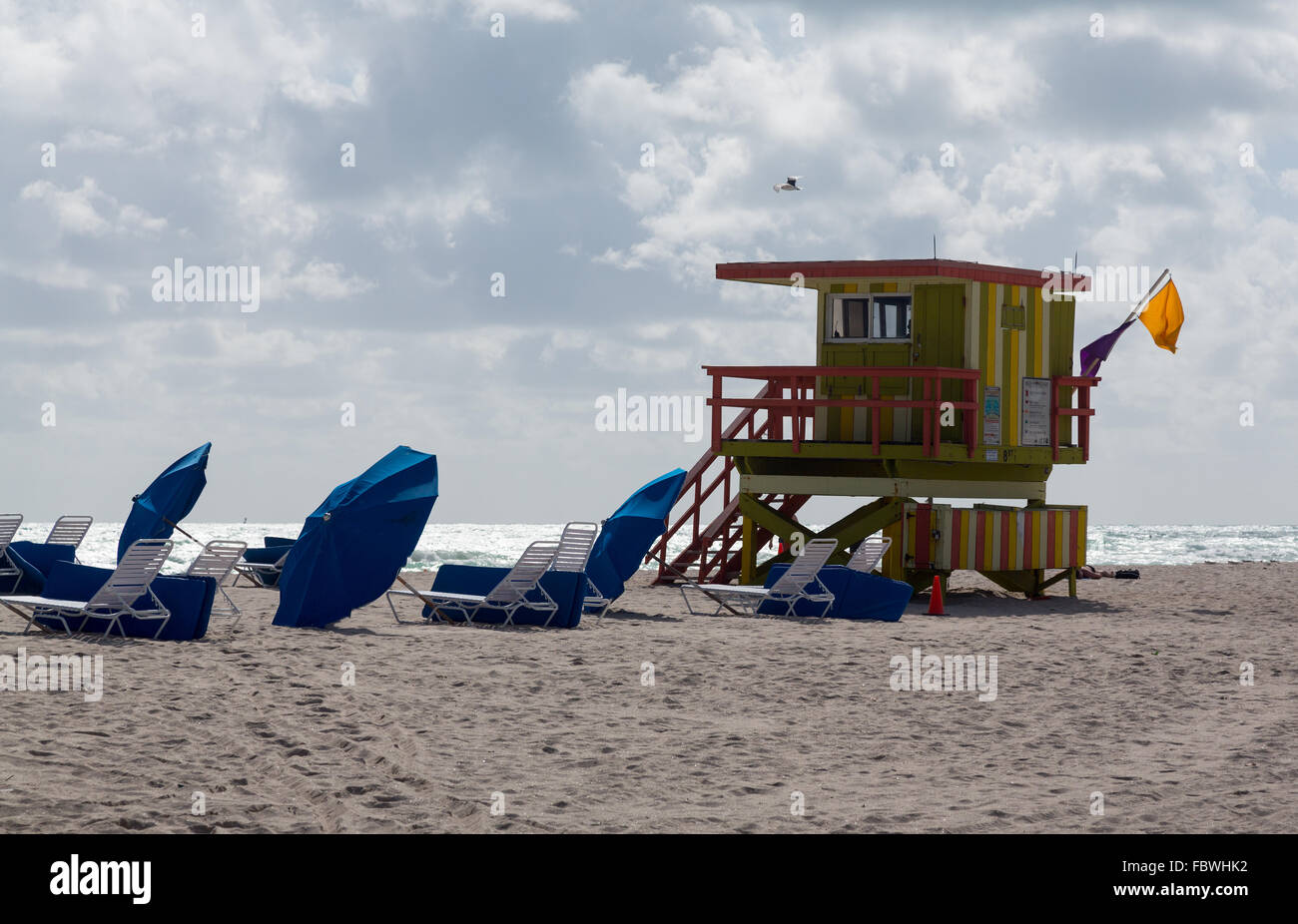 Yellow and green lifeguard station on Miami beach Stock Photo - Alamy