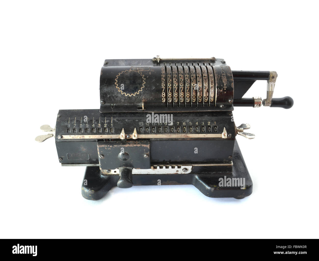 Old arithmometer isolated on white Stock Photo - Alamy