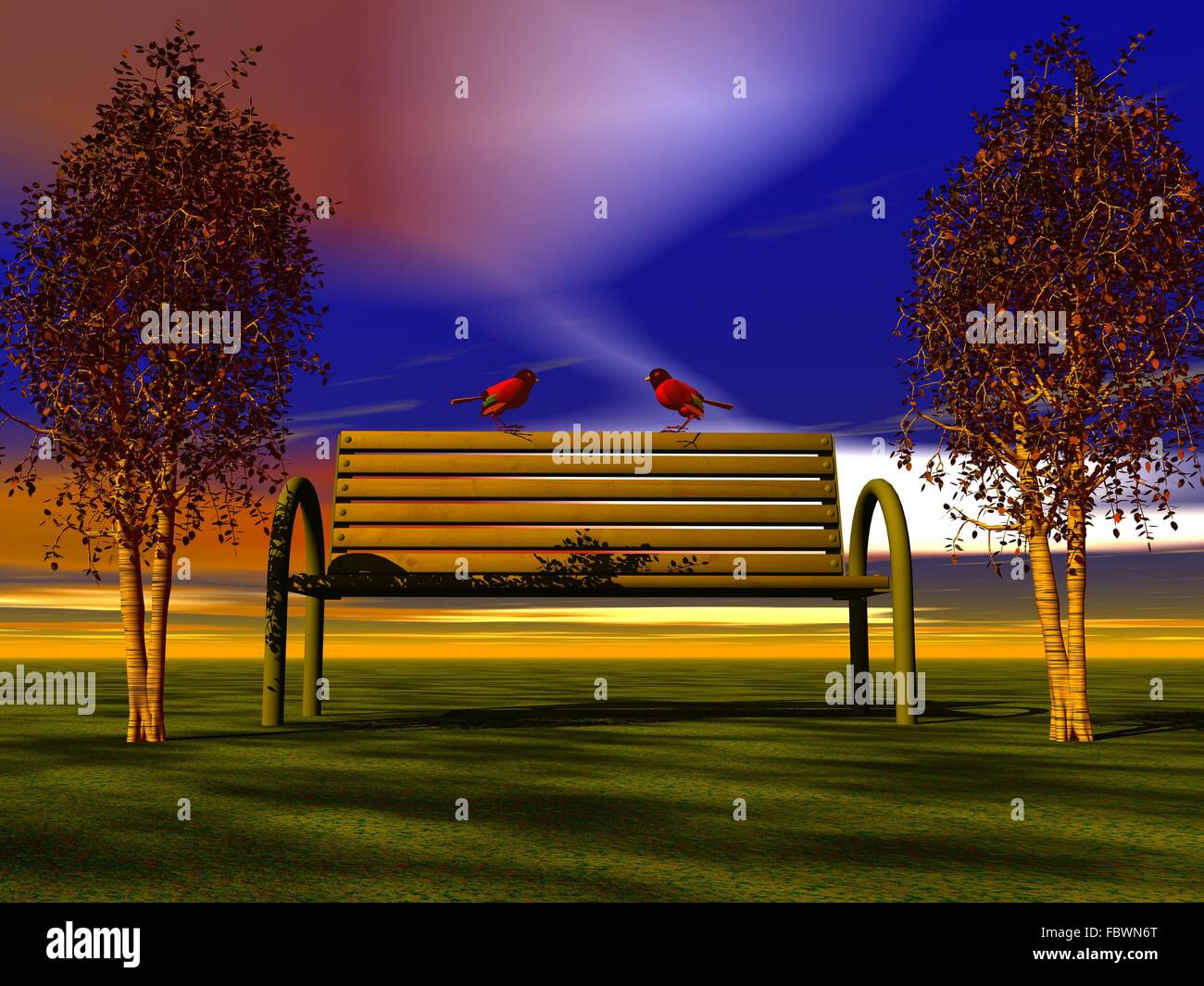 bench and birds Stock Photo - Alamy