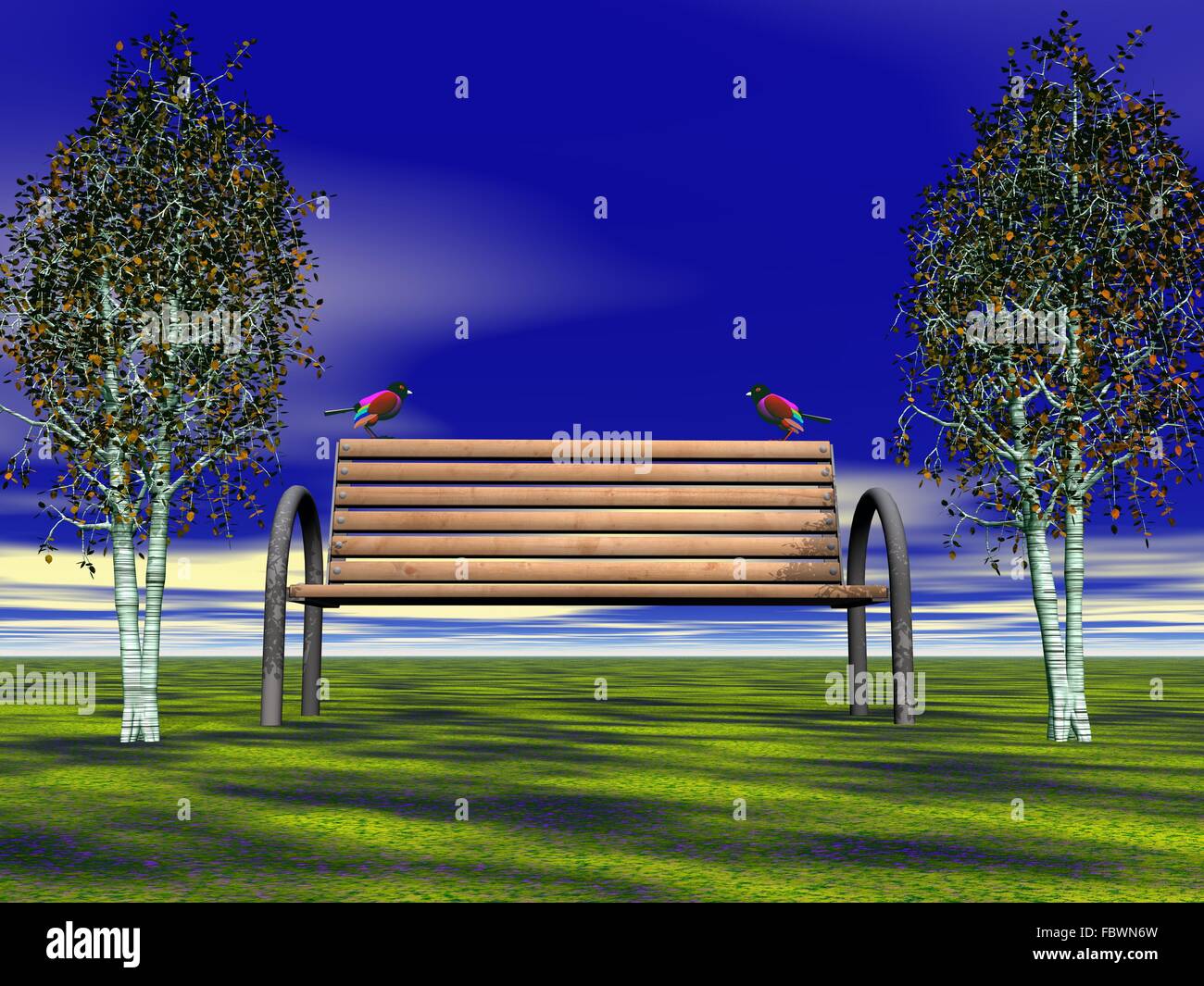 trees and bench Stock Photo - Alamy