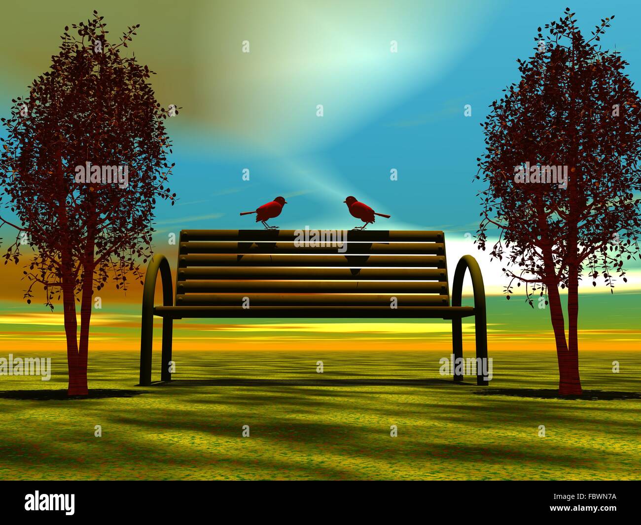 bench and birds Stock Photo - Alamy