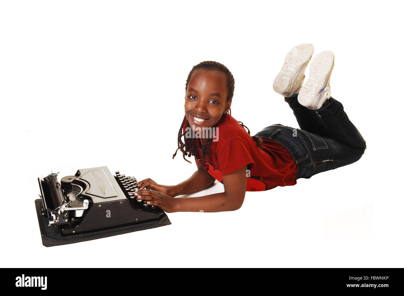 School girl with typewriter Stock Photo - Alamy