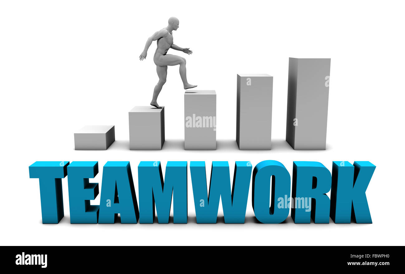 Teamwork 3D Concept in Blue with Bar Chart Graph Stock Photo - Alamy