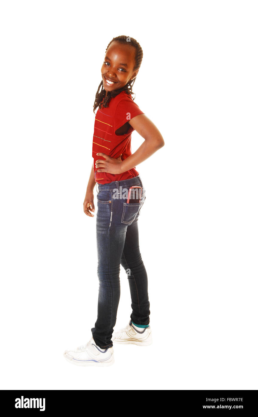 Teen girl with cellphone in pocket Stock Photo - Alamy