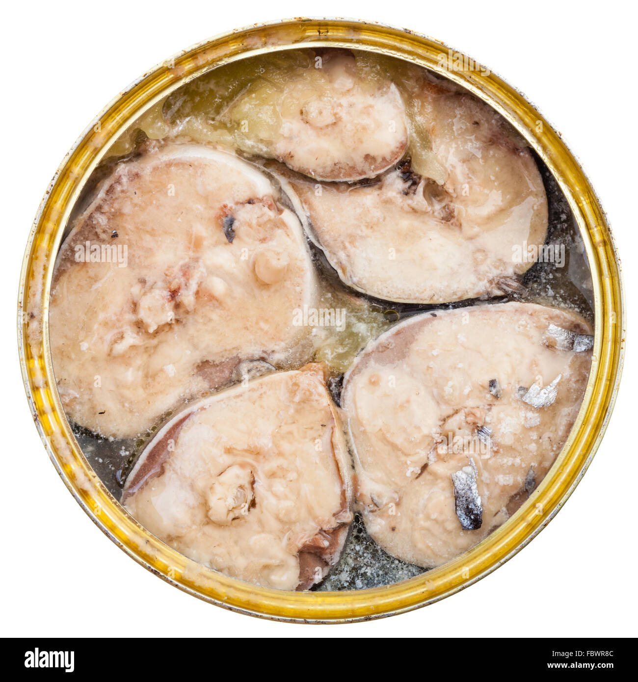top view of tinned fish isolated on white background - mackerel fish in ...
