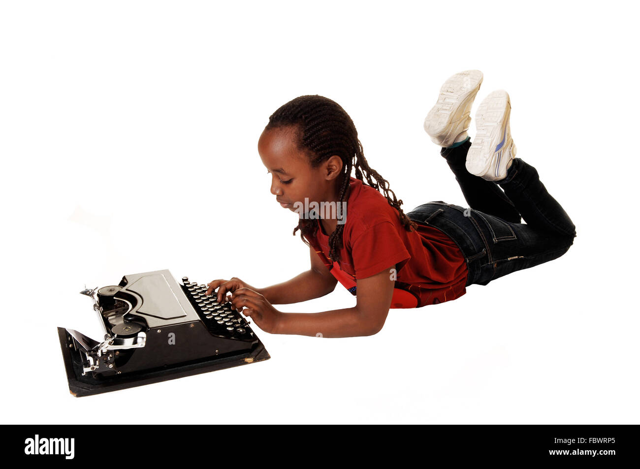 School girl with typewriter Stock Photo - Alamy
