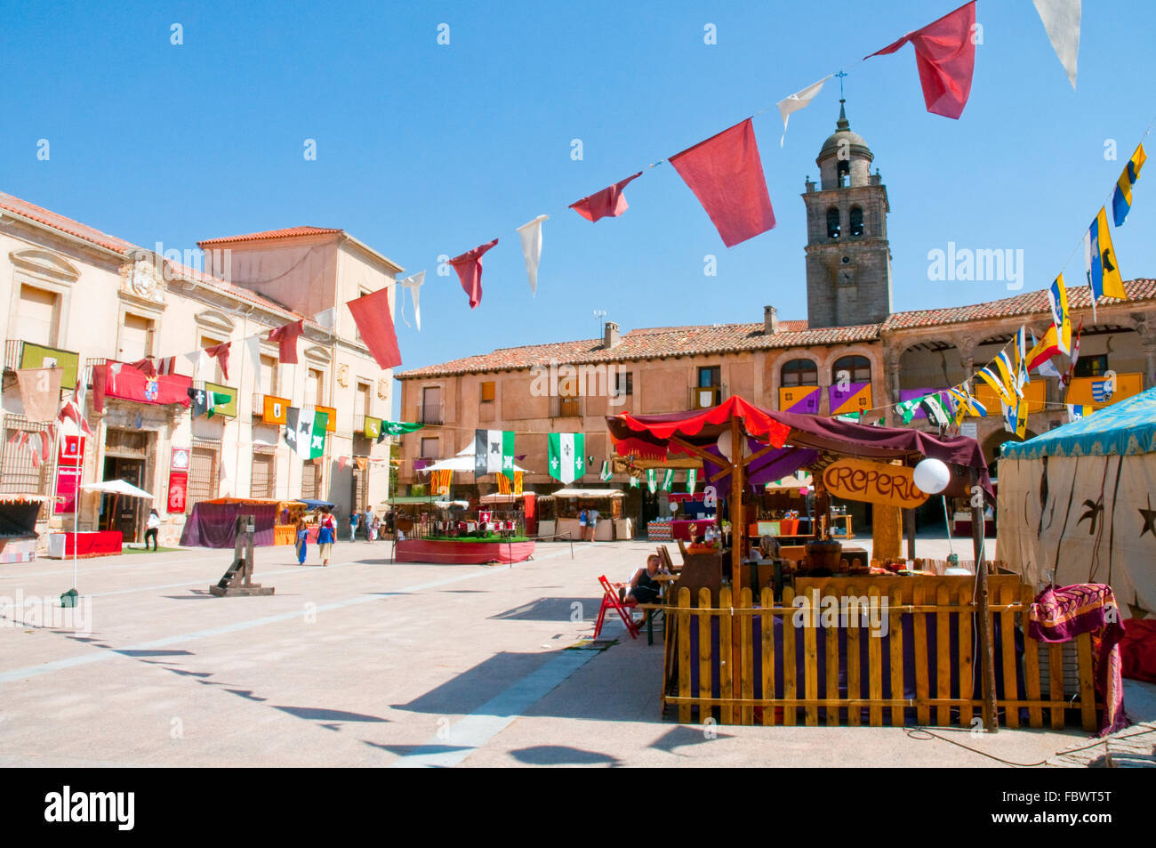 Medieval flea market in the Main Square, Medinaceli, Soria province ...