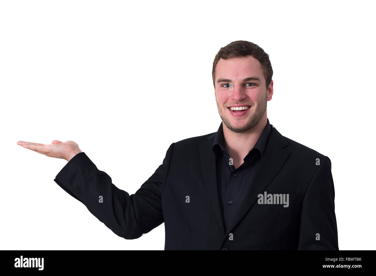 Man presenting isolated space Stock Photo - Alamy