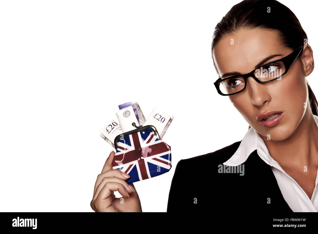 Woman holding money pound notes suit hi-res stock photography and ...