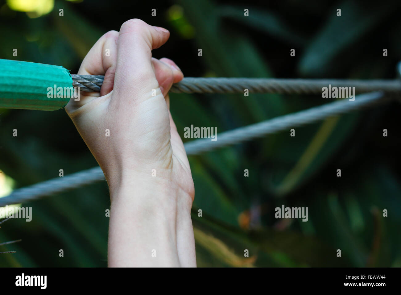 Hand holding onto a Wire cable Stock Photo - Alamy