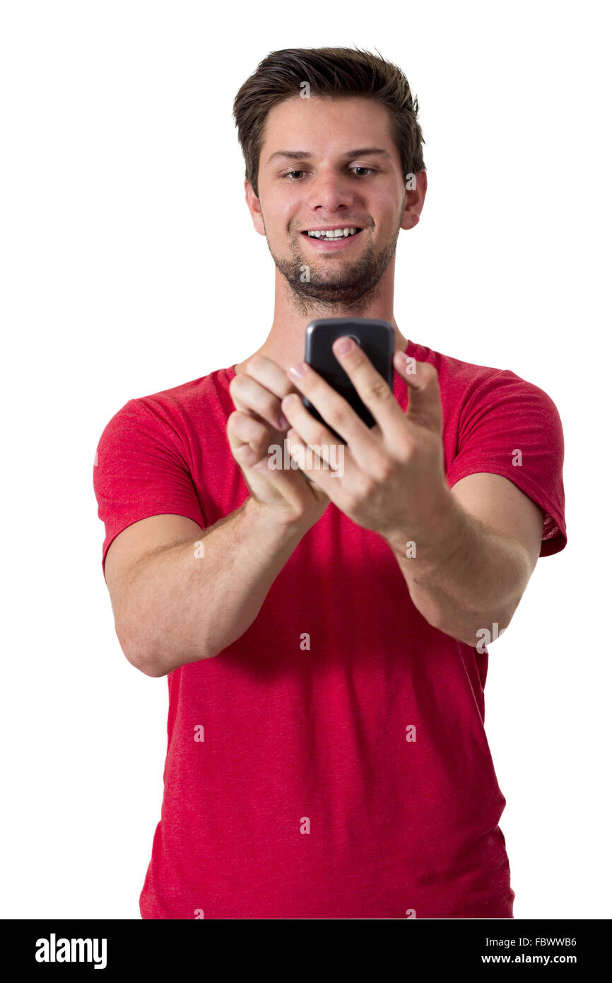 Young white man working smartphone hi-res stock photography and images ...