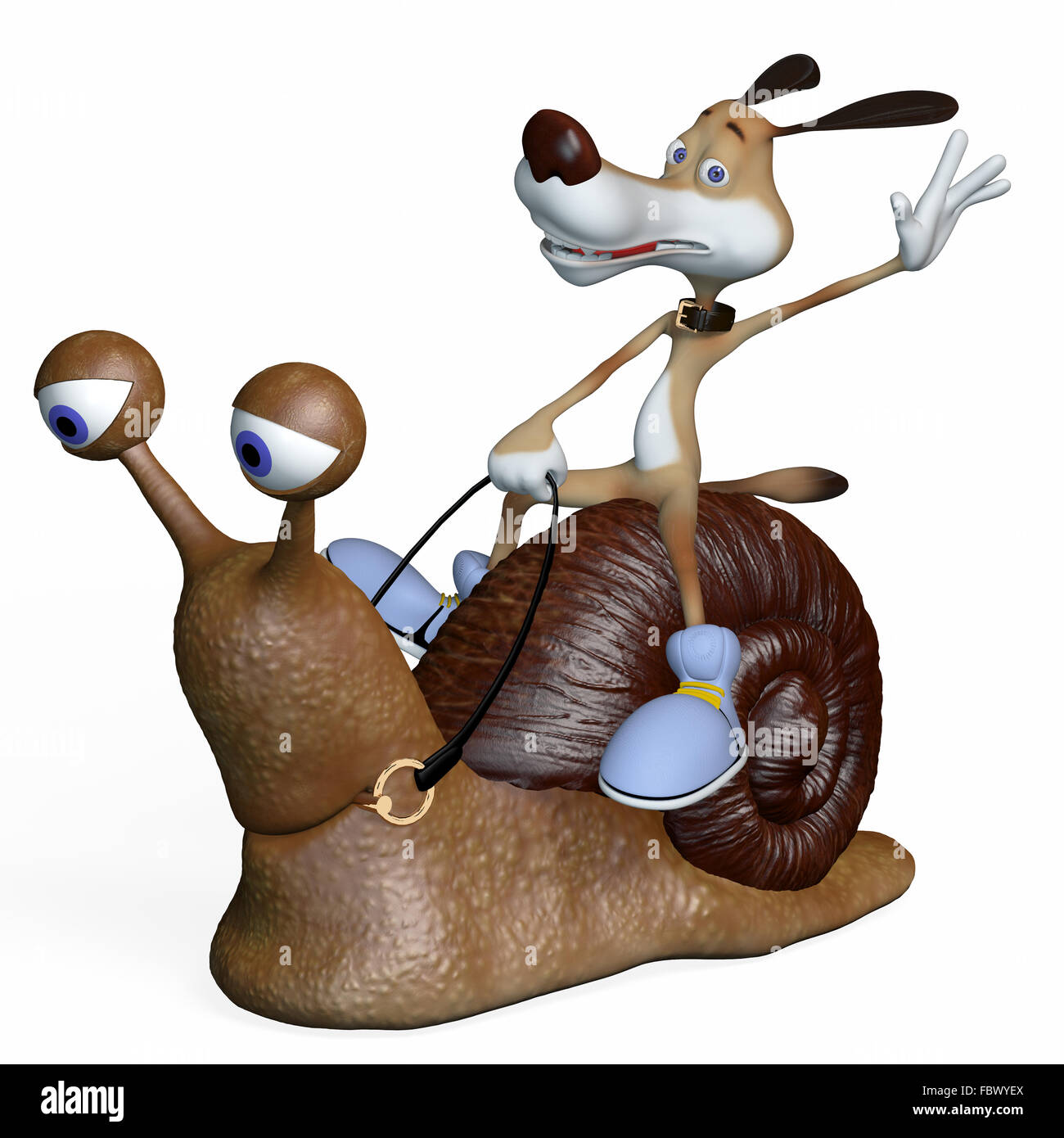 Illustration. The dog goes on a snail Stock Photo - Alamy