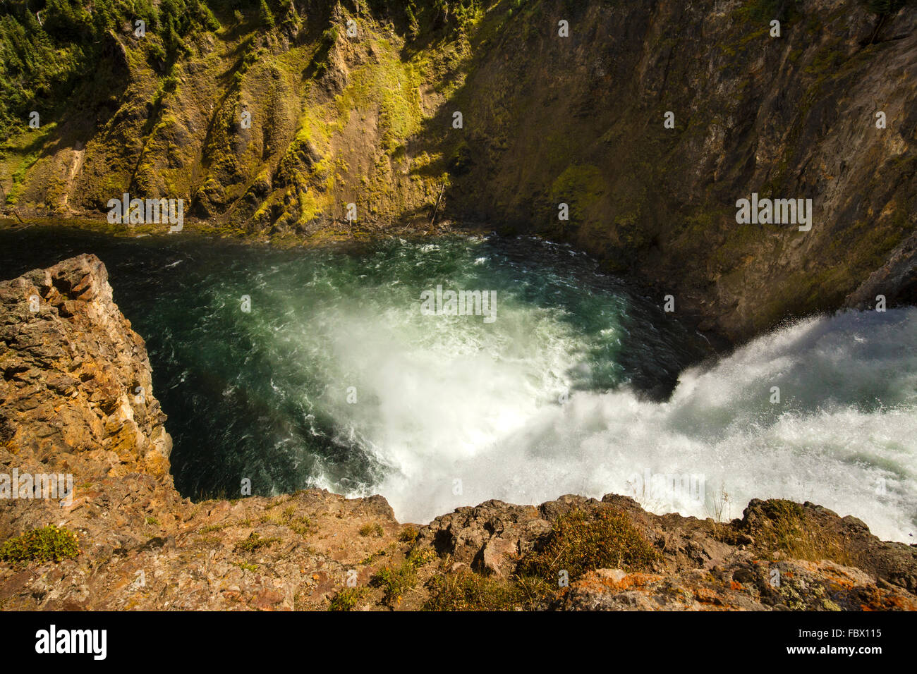 Rapids and cliffs above Upper Falls of the Yellowstone River in ...