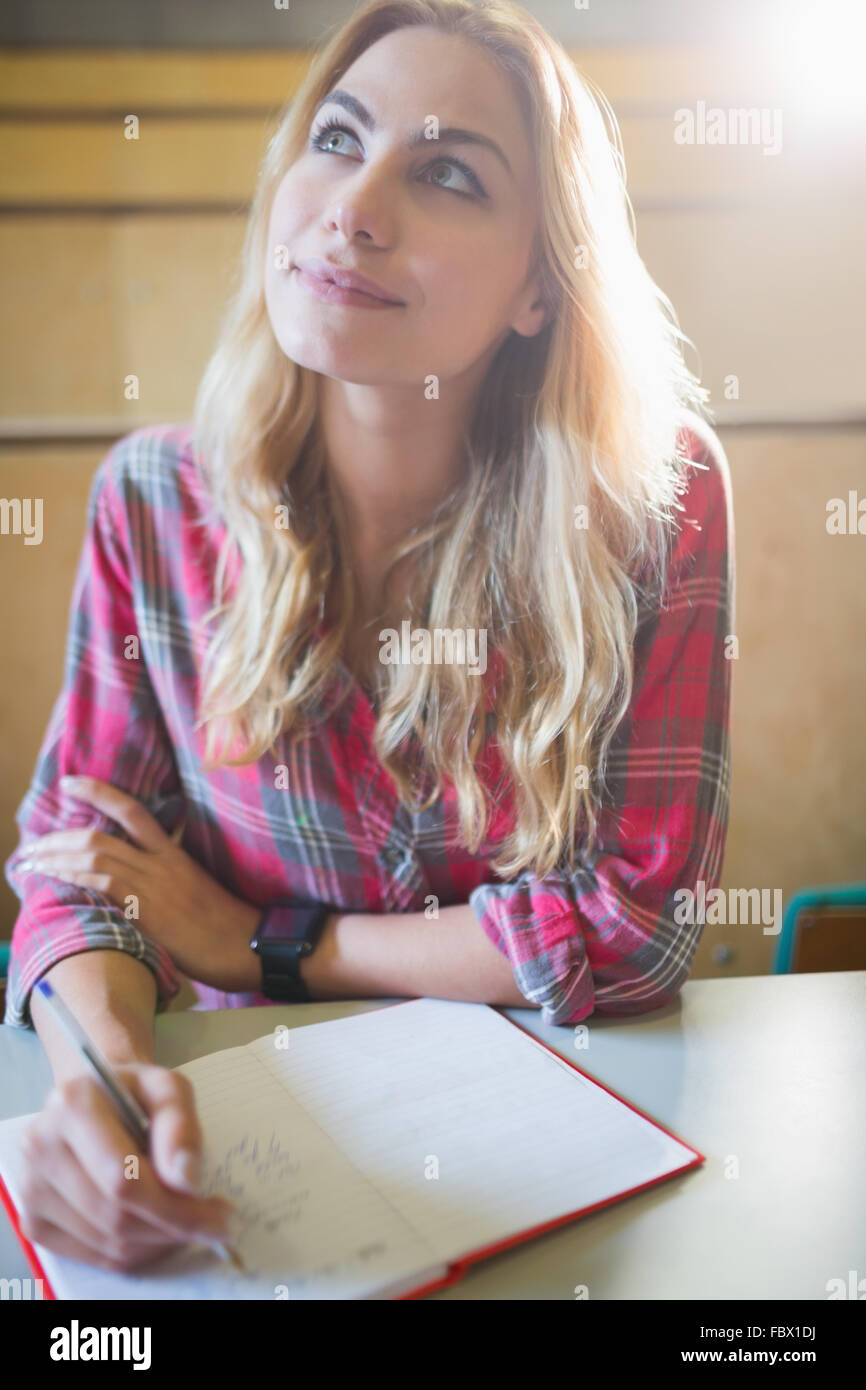 Thoughtful female student during class Stock Photo - Alamy