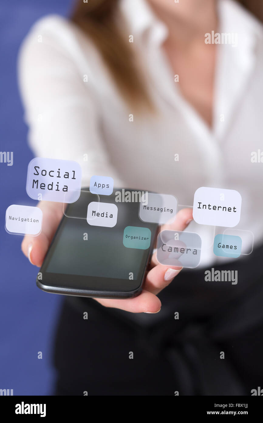 Woman showing a mobile phone Stock Photo - Alamy