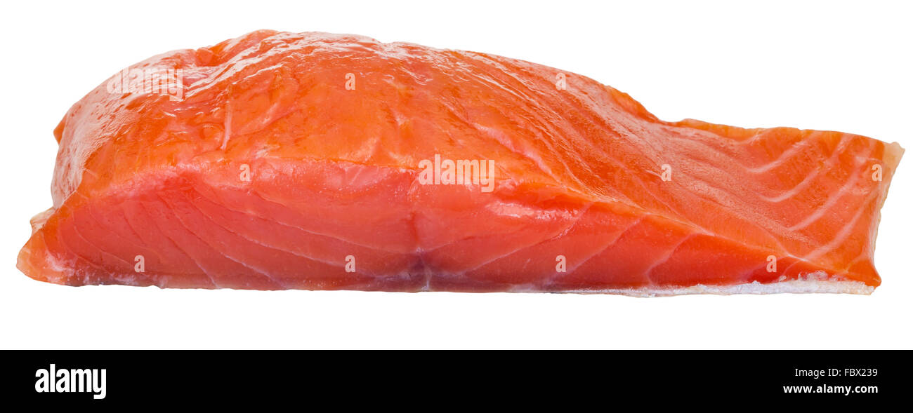 side view of lightly smoked atlantic salmon red fish fillet piece ...