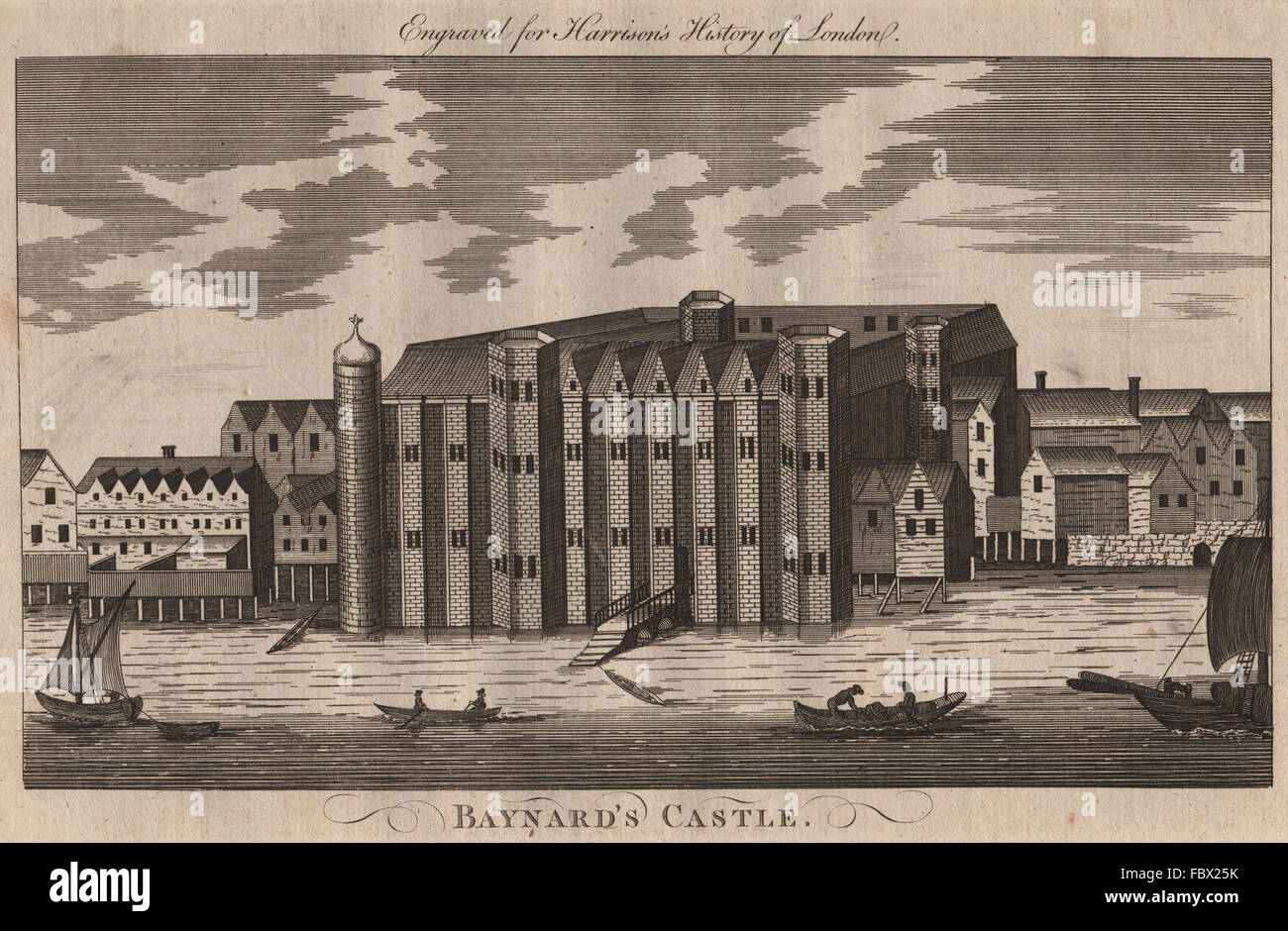 Baynard's Castle, Blackfriars, London. Destroyed 1666. HARRISON, print ...