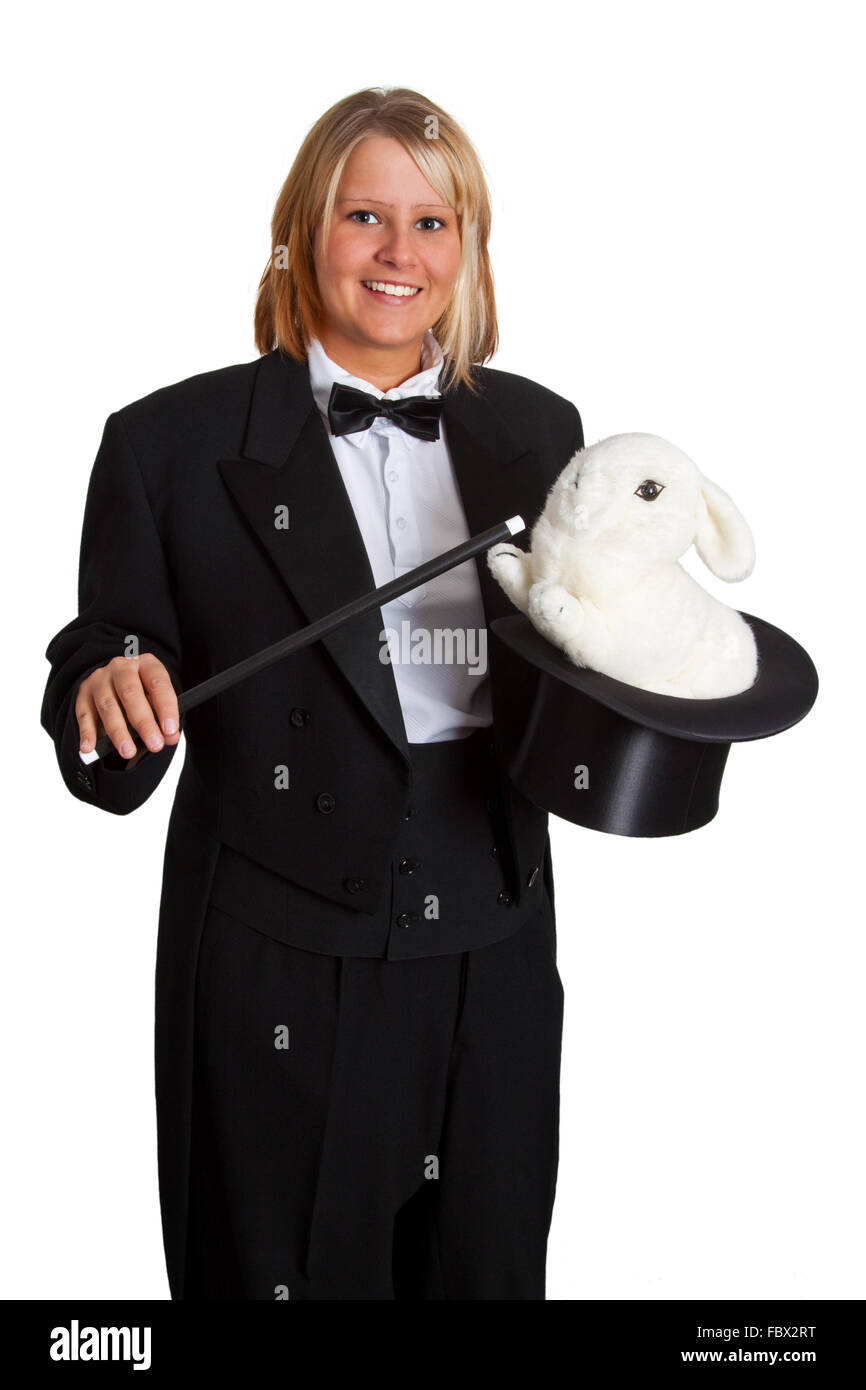 Magician with rabbit Stock Photo - Alamy