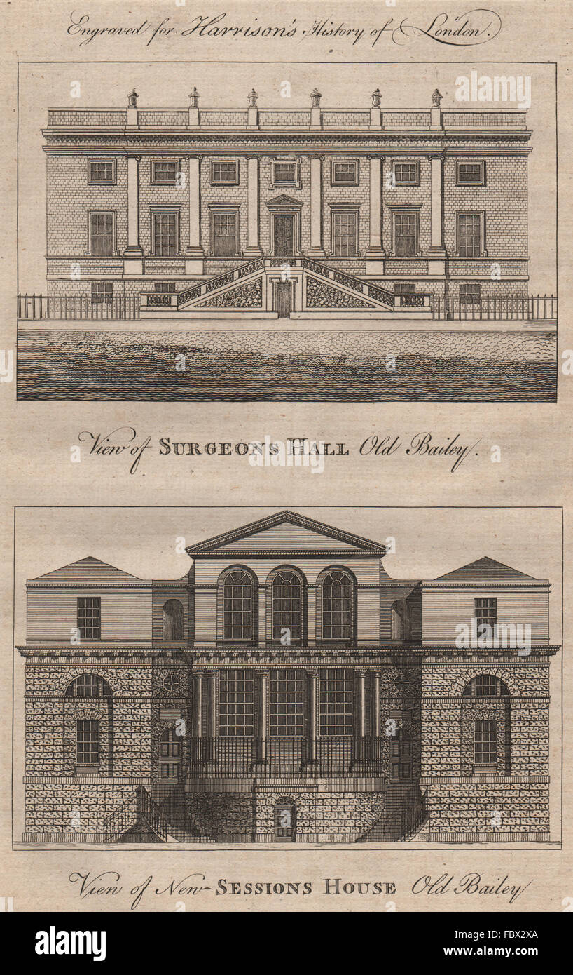 OLD BAILEY. Surgeons Hall. New Sessions House. London. HARRISON, print ...