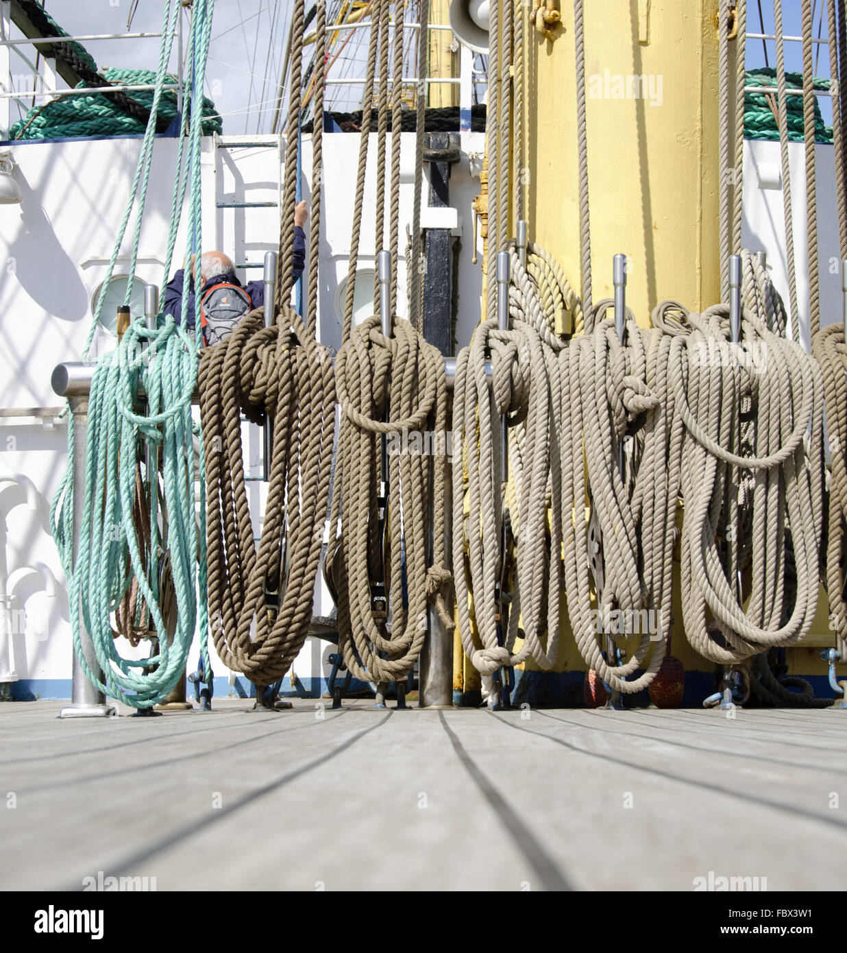 rigging on a sail boat hanging at the mast Stock Photo - Alamy