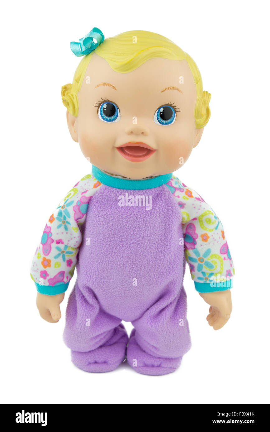 baby girl doll, sitting on isolate background, raising arm Stock Photo ...