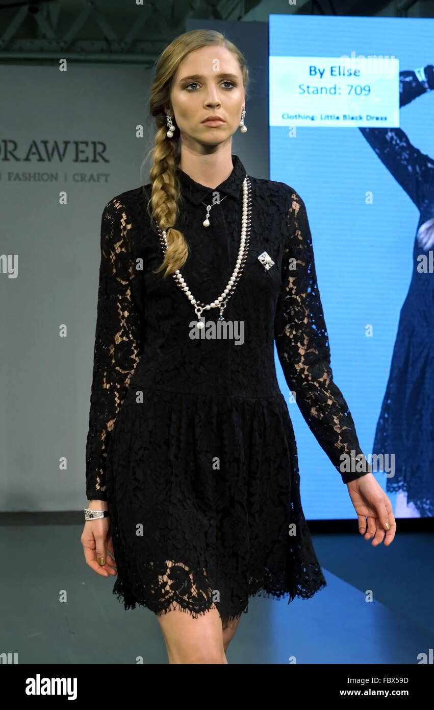 London,England,UK : 19th Jan 2016 : Models wearing exhibitors Designer ...