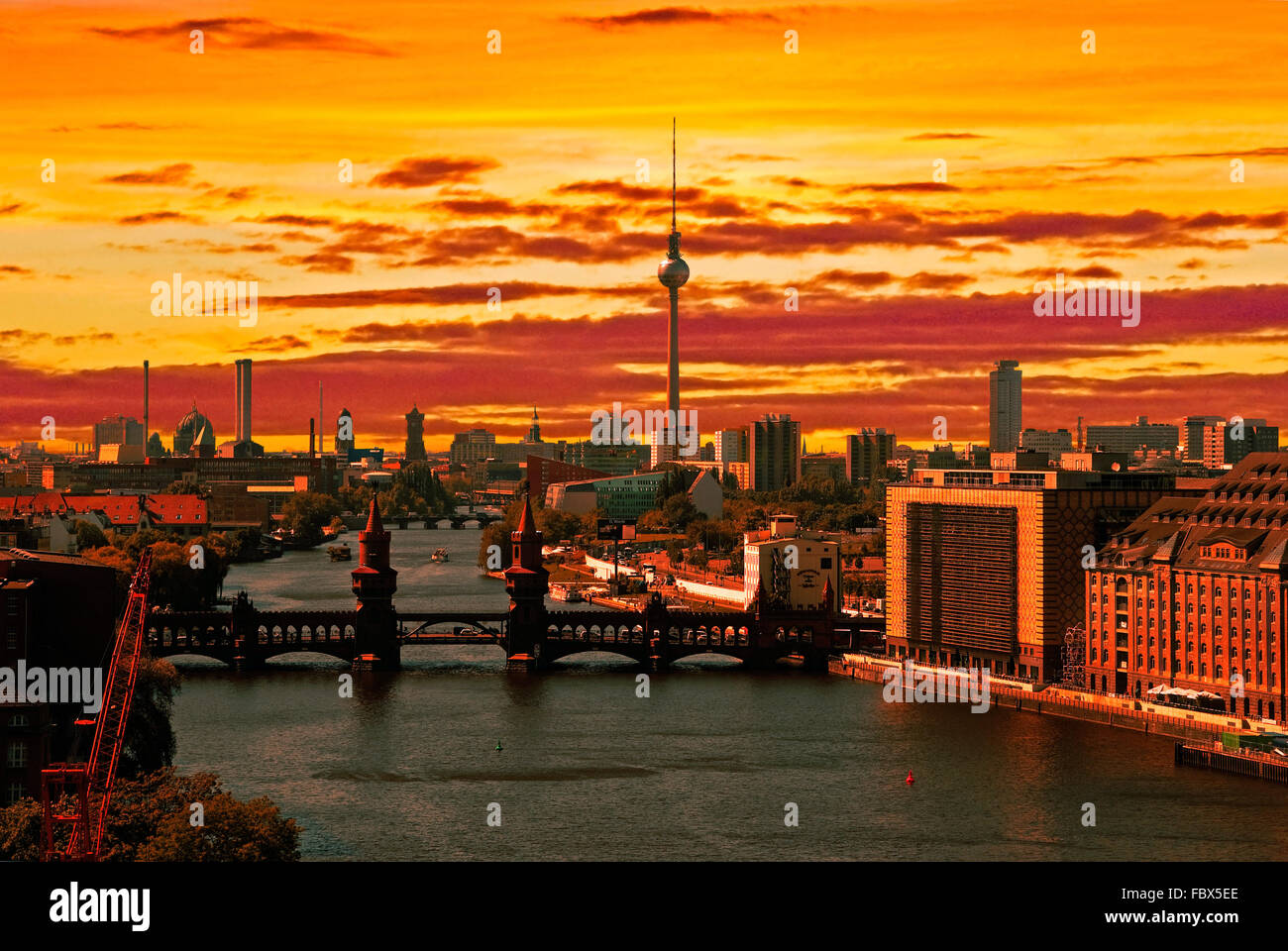 berlin aerial view skyline sunset Stock Photo - Alamy