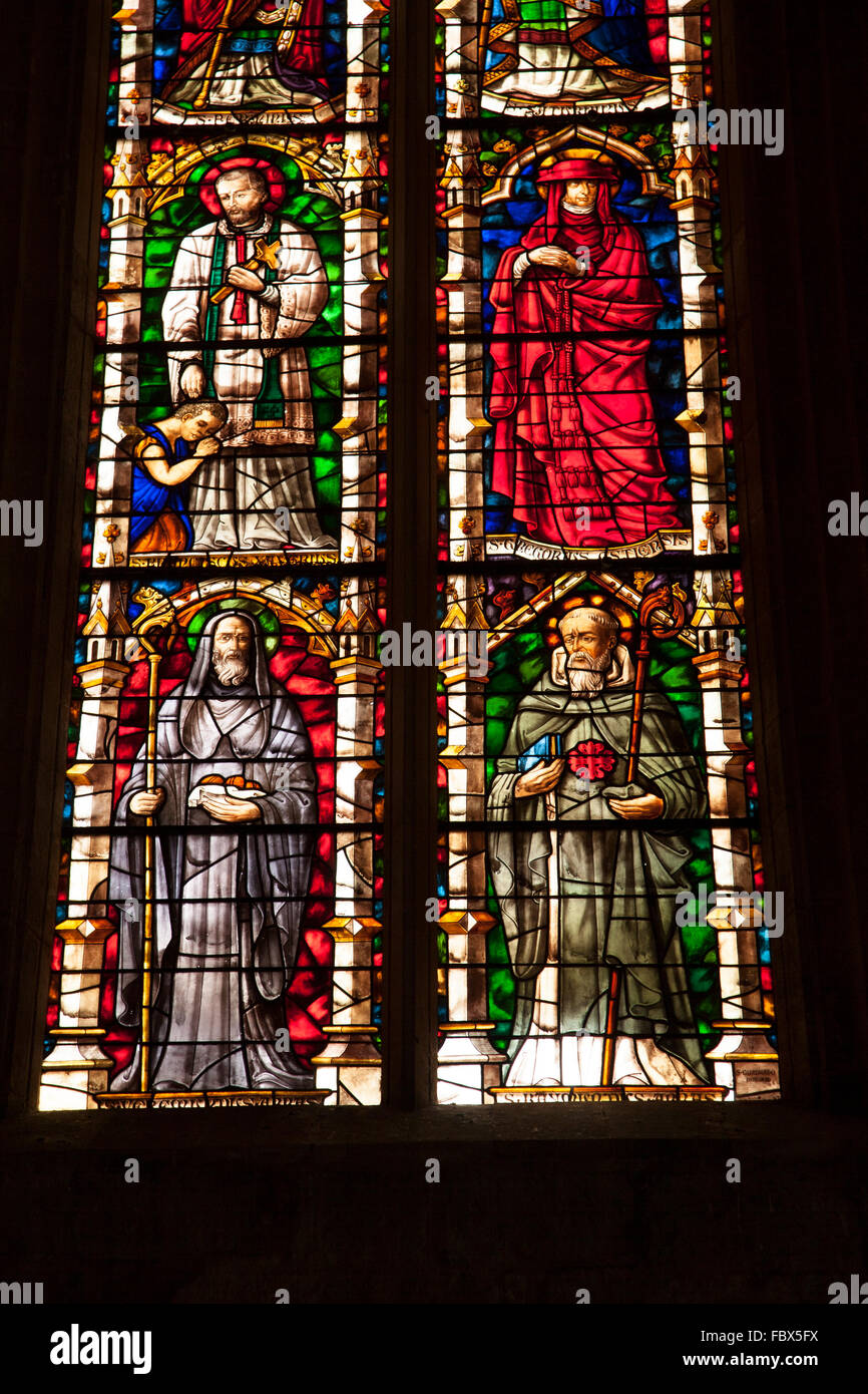Stained Glass Window, Pamplona Cathedral Church, Navarra, Spain Stock ...
