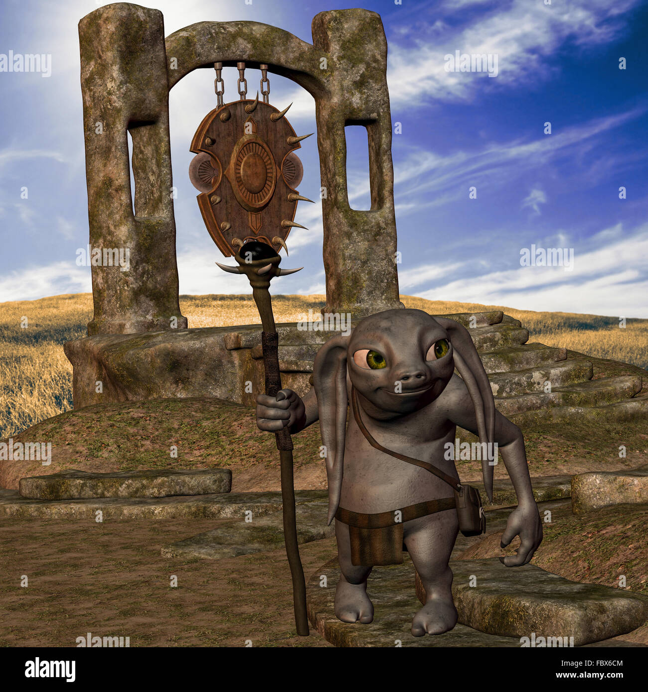 Fantasy bunny with a magic wand Stock Photo - Alamy