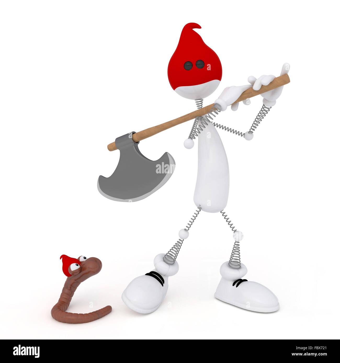 The 3D little man with an axe Stock Photo - Alamy
