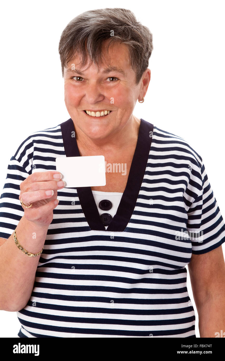 Old woman holding card hi-res stock photography and images - Alamy